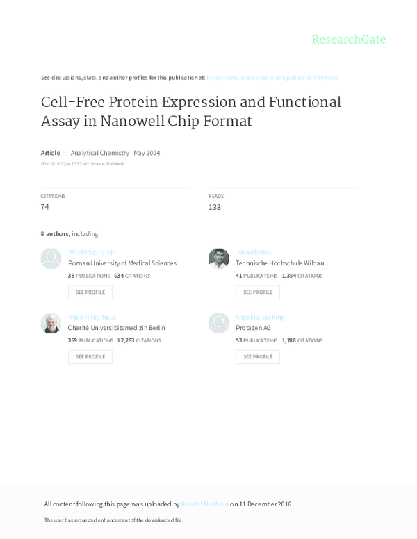 (PDF) Cell-Free Protein Expression and Functional Assay in Nanowell ...