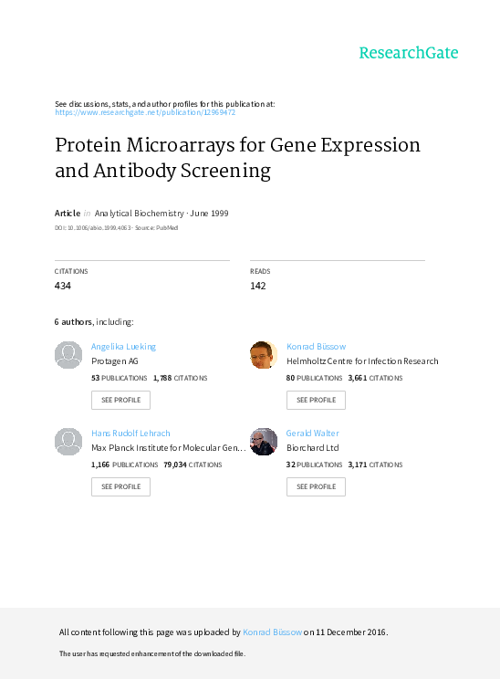 (PDF) Protein Microarrays for Gene Expression and Antibody Screening