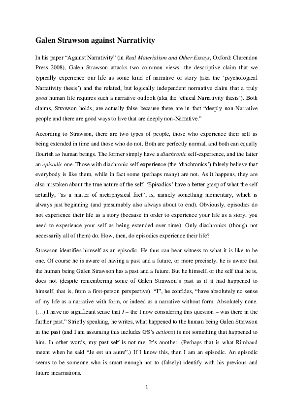 (PDF) Galen Strawson against Narrativity