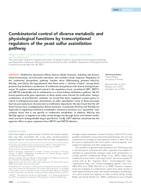 (PDF) Combinatorial control of diverse metabolic and physiological ...