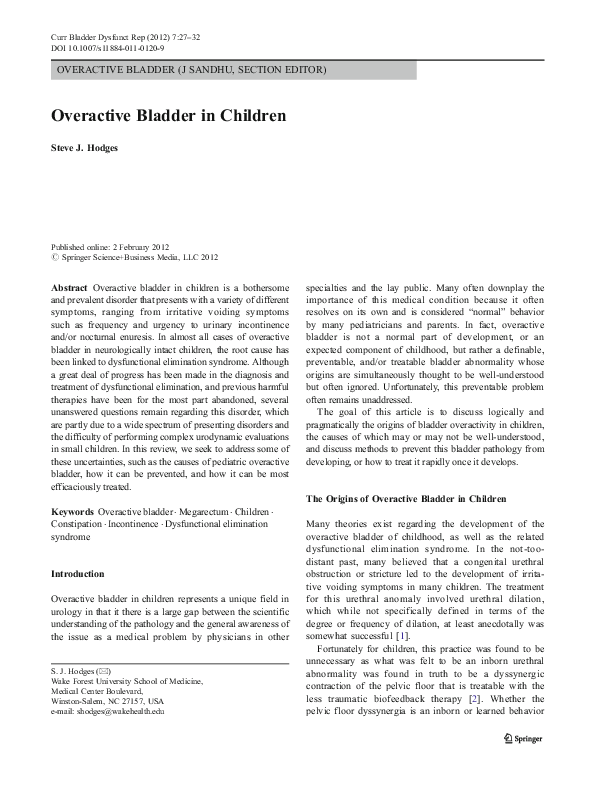(PDF) Overactive Bladder in Children