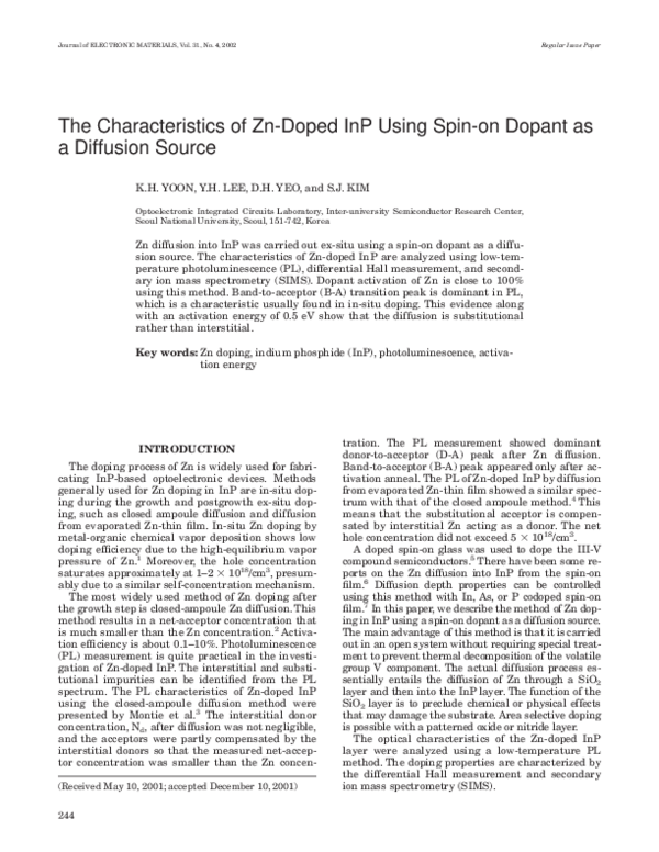 (PDF) The characteristics of Zn-doped InP using spin-on dopant as a ...