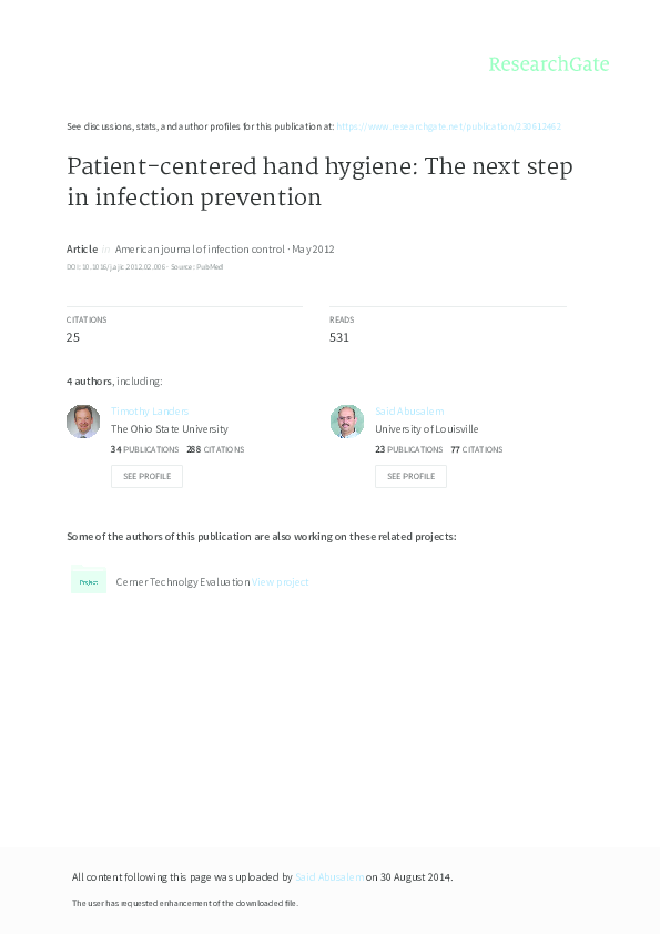 (PDF) Patient-centered hand hygiene: The next step in infection prevention