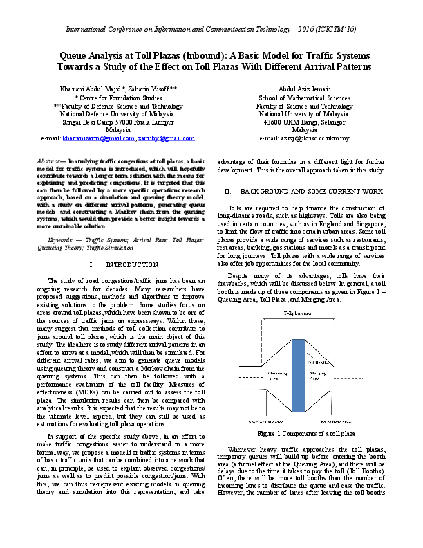 (DOC) Queue Analysis at Toll Plazas (Inbound): A Basic Model for ...