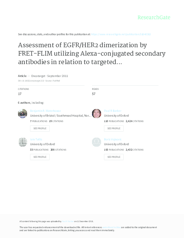 (PDF) Assessment of EGFR/HER2 dimerization by FRET-FLIM utilizing Alexa ...
