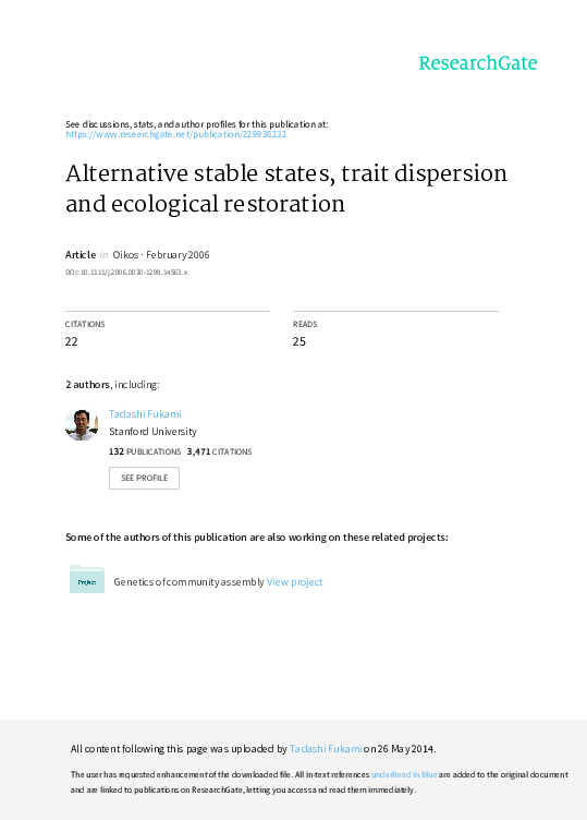 (PDF) Alternative stable states, trait dispersion and ecological ...