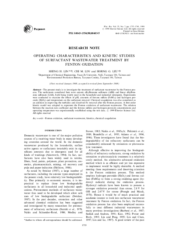 (PDF) Operating characteristics and kinetic studies of surfactant ...