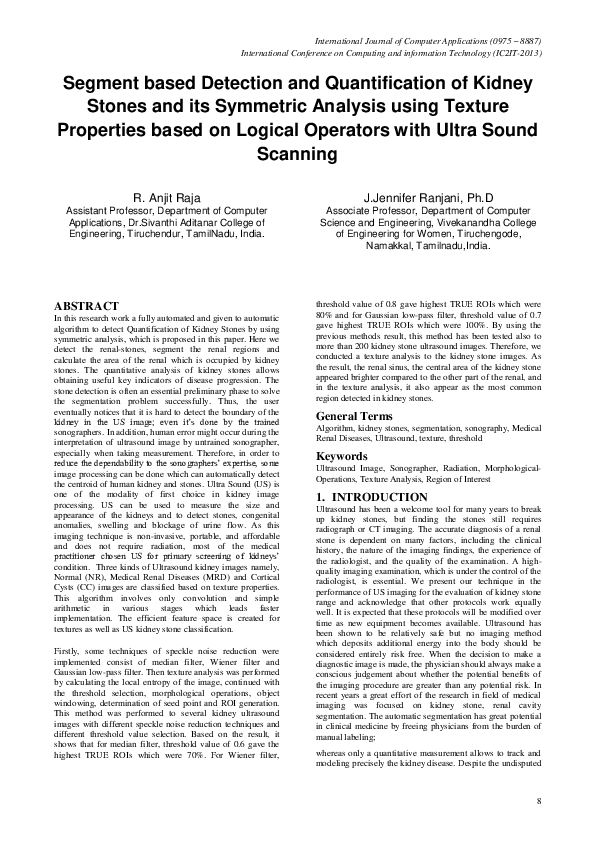 (PDF) Segment based Detection and Quantification of Kidney Stones and its symmetric Analysis ...