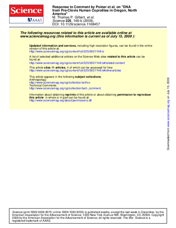 (PDF) Response to comment by Poinar et al. on “DNA from pre-Clovis ...