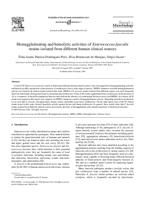 (PDF) Hemagglutinating and hemolytic activities of Enterococcus ...