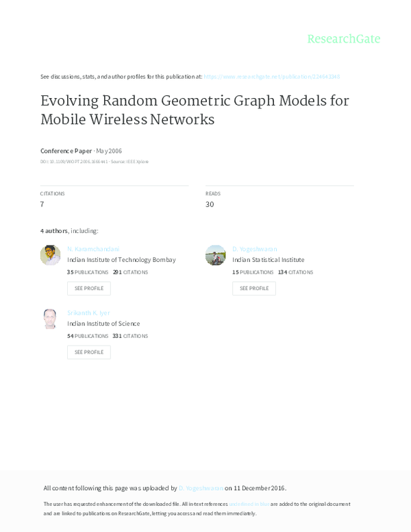 (PDF) Evolving random geometric graph models for mobile wireless networks