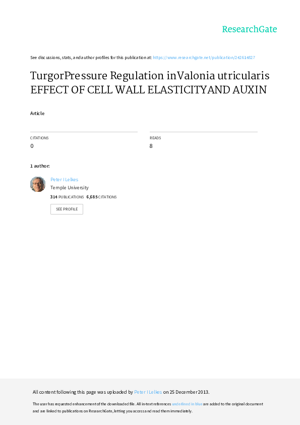 (PDF) Turgor Pressure Regulation in Valonia utricularis: Effect of Cell ...