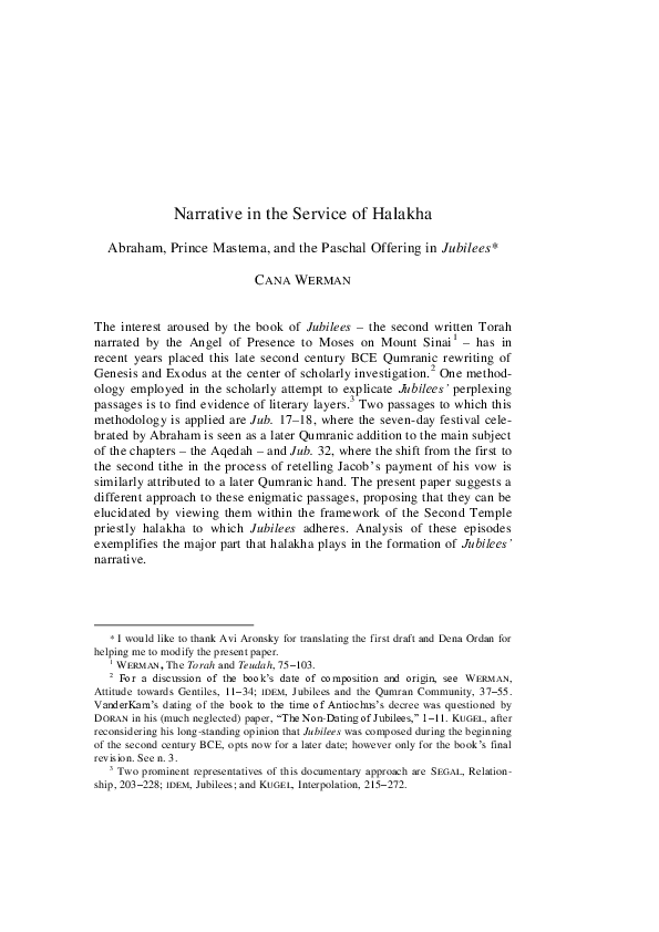 (PDF) C. Werman 2012: “Narrative in the Service of Halakha: Abraham ...