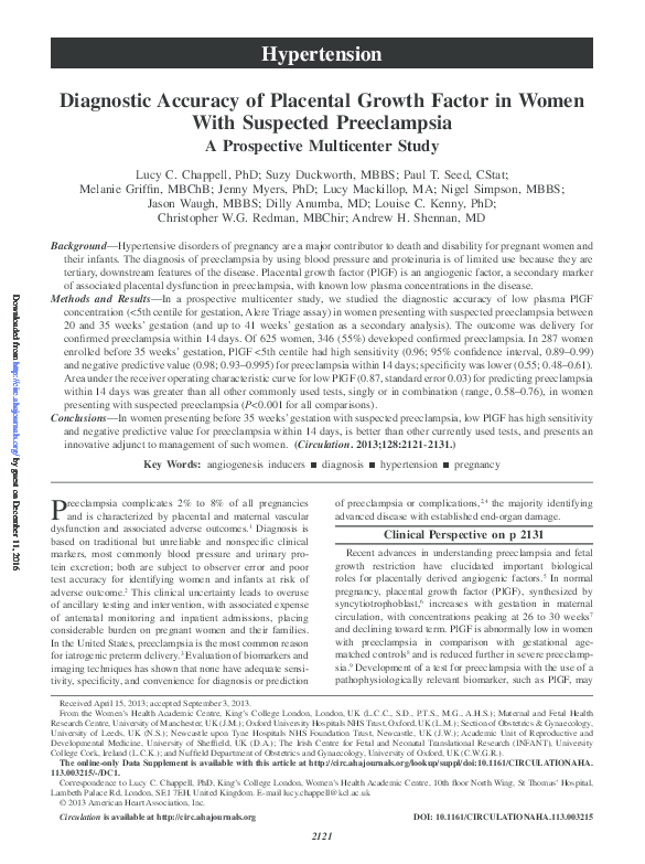 (PDF) Diagnostic accuracy of placental growth factor in women with ...