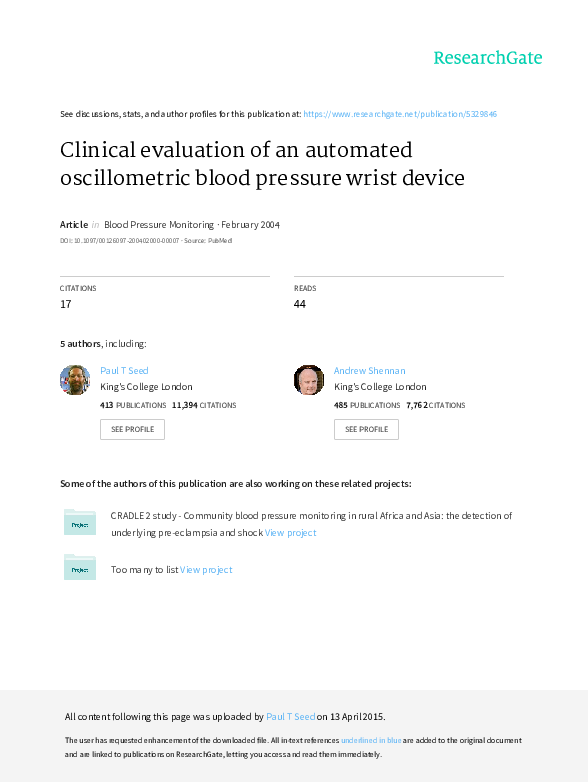 (PDF) Clinical evaluation of an automated oscillometric blood pressure ...