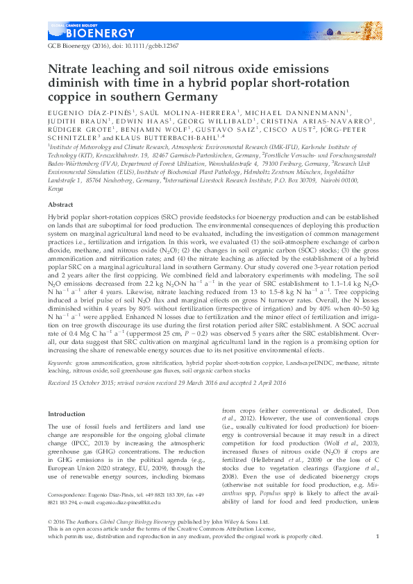 (PDF) Nitrate leaching and soil nitrous oxide emissions diminish with ...