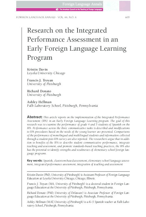 (PDF) Research on the Integrated Performance Assessment in an Early Foreign Language Learning ...