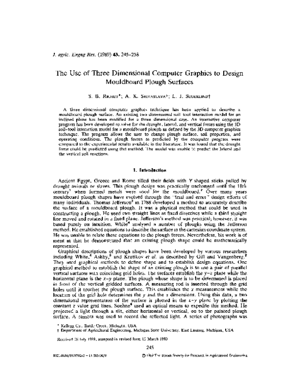 (PDF) The use of three dimensional computer graphics to design mouldboard plough surfaces