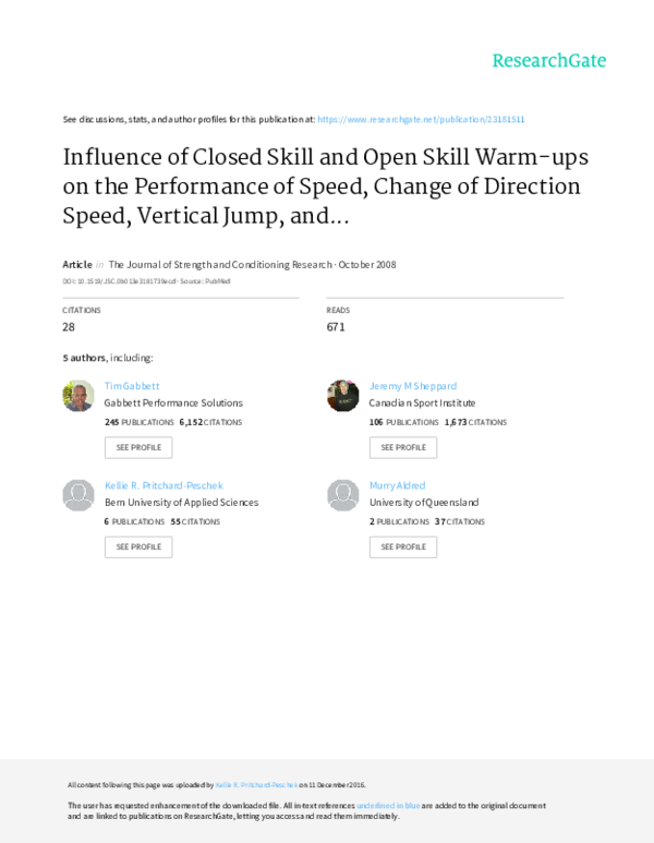 (PDF) Influence of closed skill and open skill warm-ups on the ...