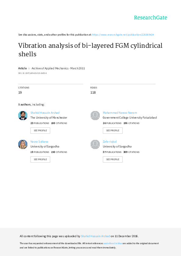 Vibration analysis of bi-layered FGM cylindrical shells