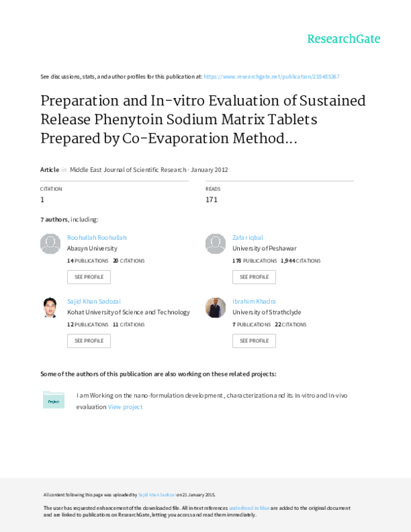 Pdf Preparation And In Vitro Evaluation Of Sustained Release Matrix Diclofenac Sodium Tablets