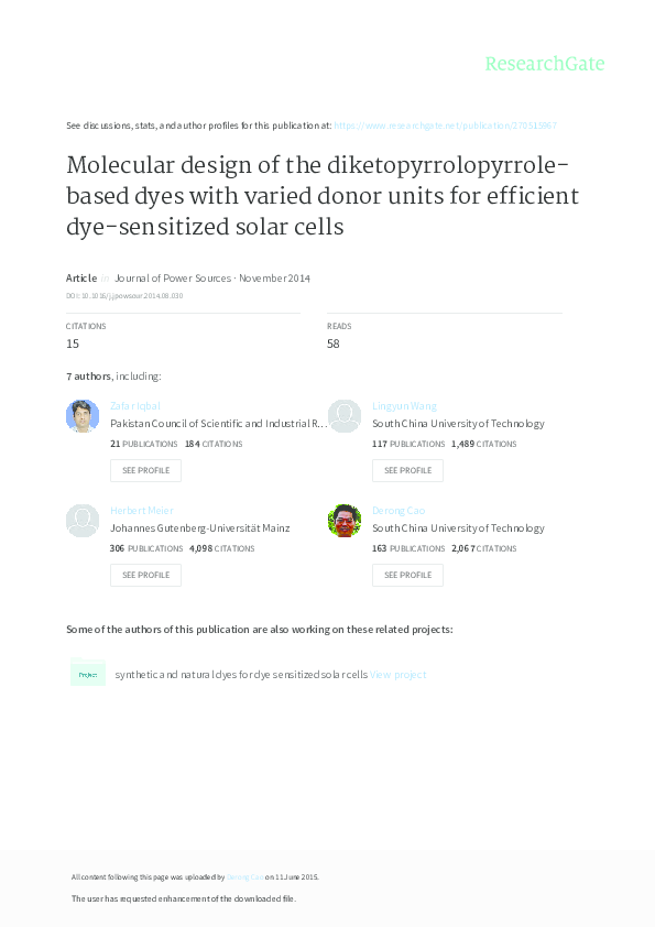 (PDF) Molecular design of the diketopyrrolopyrrole-based dyes with ...