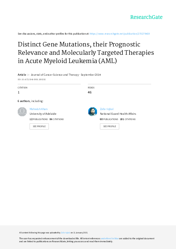 (PDF) Distinct Gene Mutations, their Prognostic Relevance and Molecularly Targeted Therapies in ...
