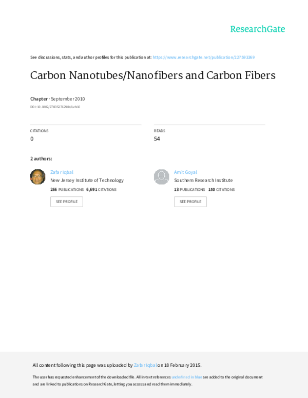 (PDF) Carbon Nanotubes/Nanofibers and Carbon Fibers