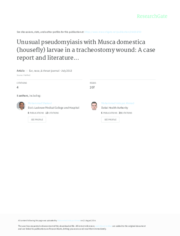 (PDF) Unusual pseudomyiasis with Musca domestica (housefly) larvae in a ...