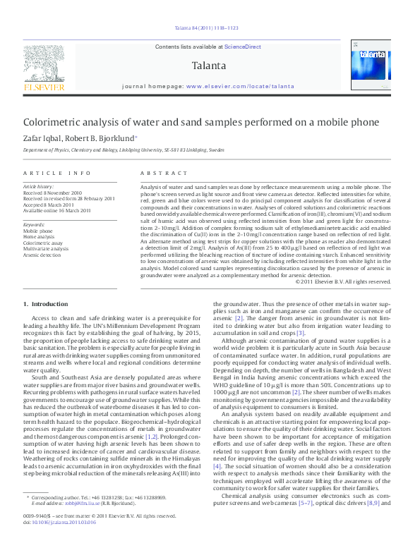 (PDF) Colorimetric analysis of water and sand samples performed on a ...