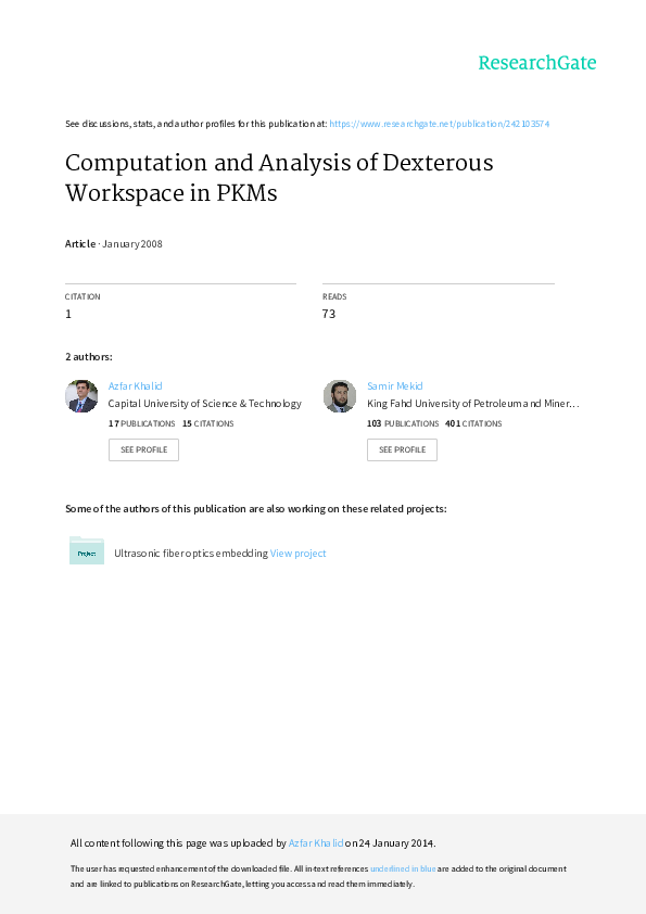 (PDF) Computation and analysis of dexterous workspace in PKMs | Ata ...
