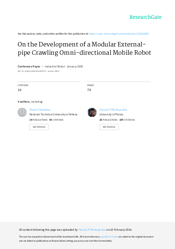 (PDF) On the development of a modular external-pipe crawling omni-directional mobile robot