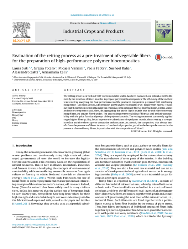 (PDF) Evaluation of the retting process as a pre-treatment of vegetable ...