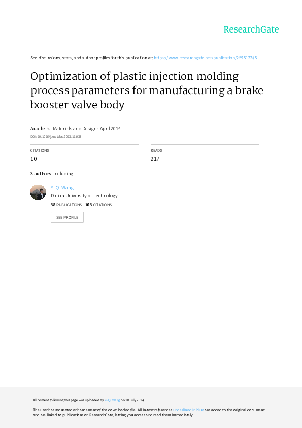 (PDF) Optimization of plastic injection molding process parameters for ...