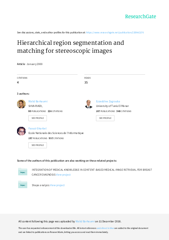 (PDF) Hierarchical region segmentation and matching for stereoscopic images
