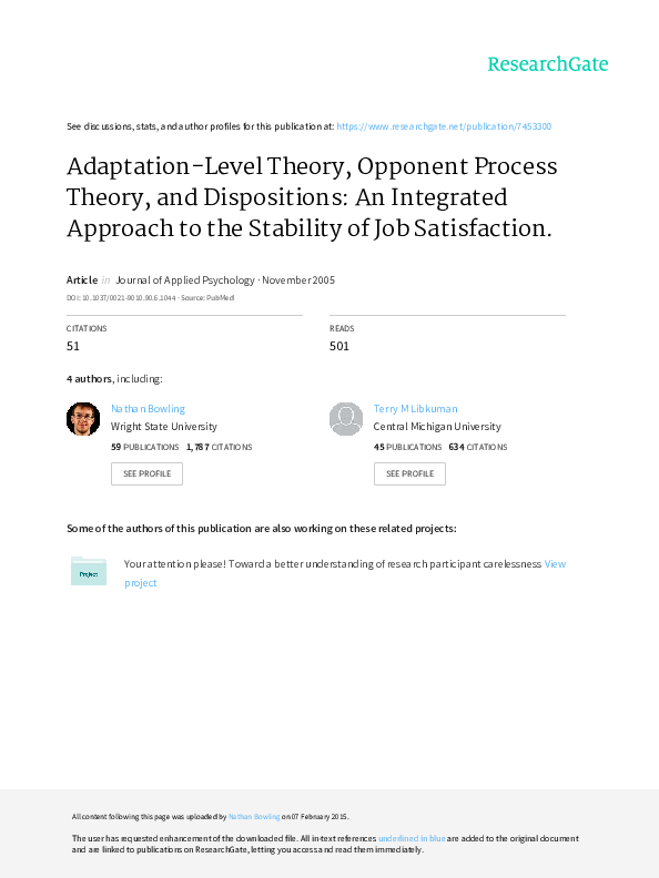 (PDF) Adaptation-level theory, opponent process theory, and ...