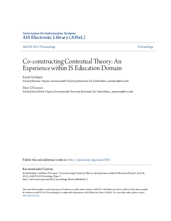 (PDF) Co-constructing Contextual Theory: An Experience within IS ...