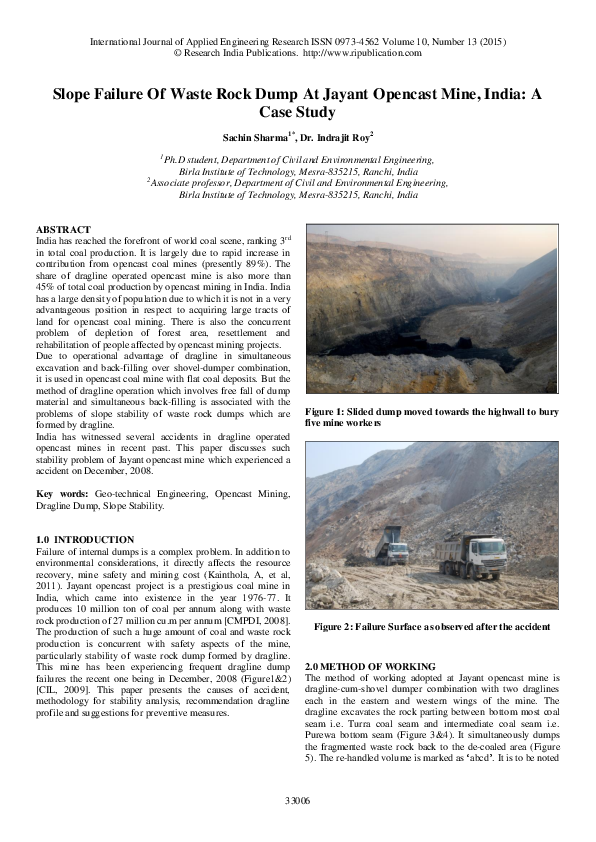 (PDF) Slope Failure Of Waste Rock Dump At Jayant Opencast Mine, India ...