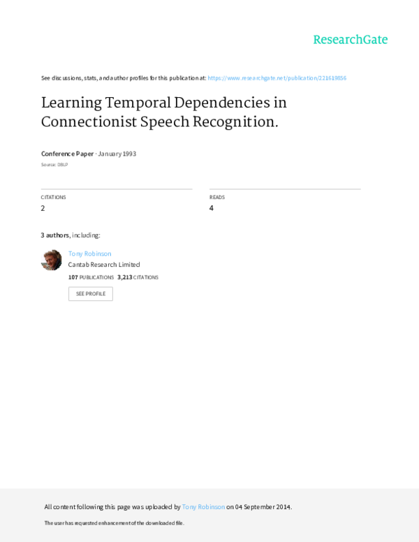 (PDF) Learning temporal dependencies in connectionist speech recognition