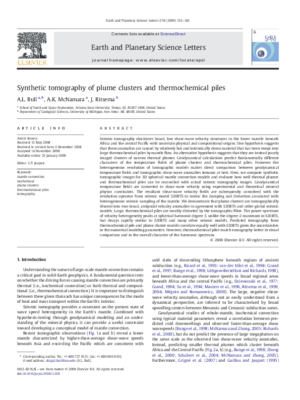 (PDF) Synthetic tomography of plume clusters and thermochemical piles ...