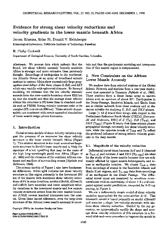 (PDF) Evidence for strong shear velocity reductions and velocity ...