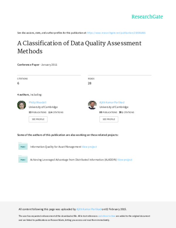 (PDF) A Classification of Data Quality Assessment Methods