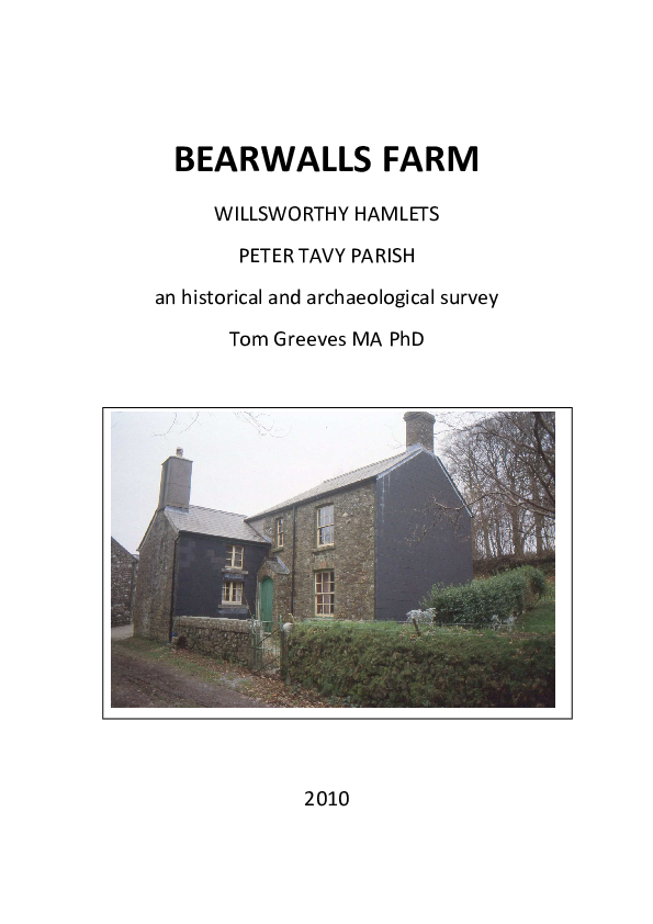 (PDF) BEARWALLS FARM WILLSWORTHY HAMLETS PETER TAVY an historical and ...