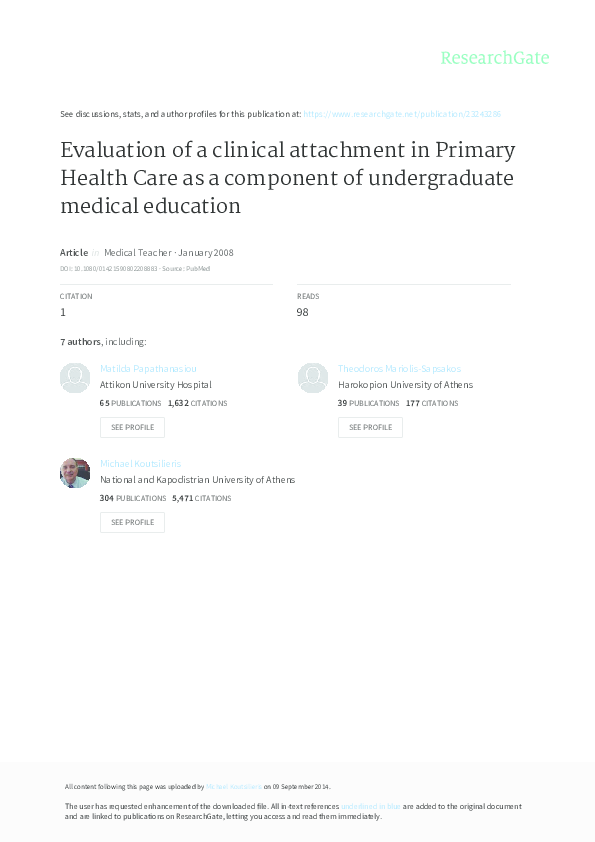 (PDF) Evaluation of a clinical attachment in Primary Health Care as a ...