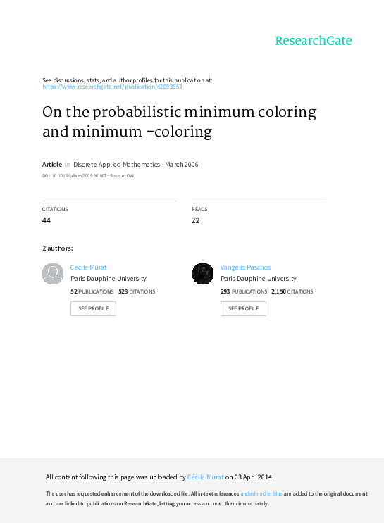 (PDF) On the probabilistic minimum coloring and minimum -coloring
