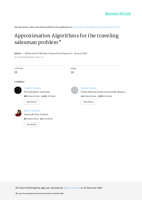 (PDF) Approximation algorithms for the traveling salesman problem