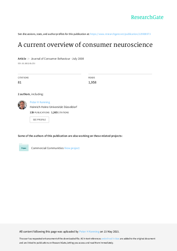 (PDF) A current overview of consumer neuroscience