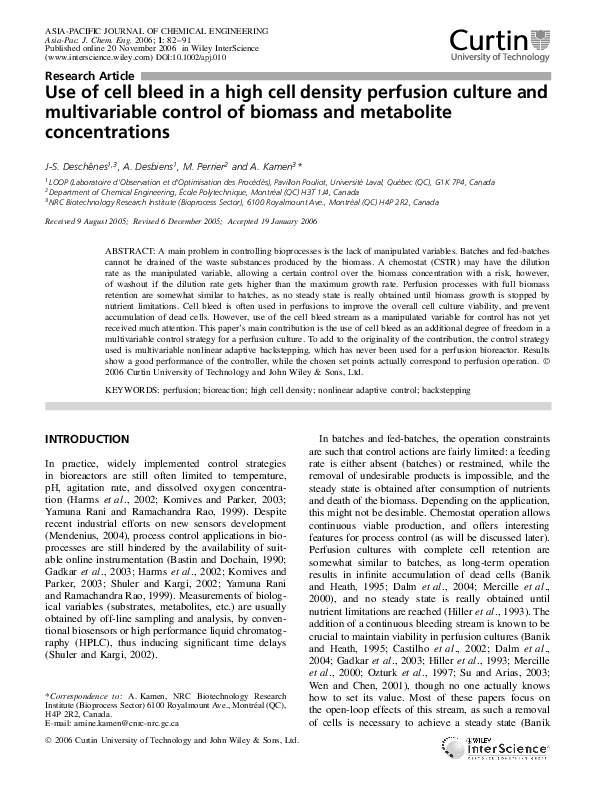 (PDF) Use of cell bleed in a high cell density perfusion culture and ...