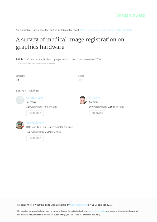 (PDF) A survey of medical image registration on graphics hardware