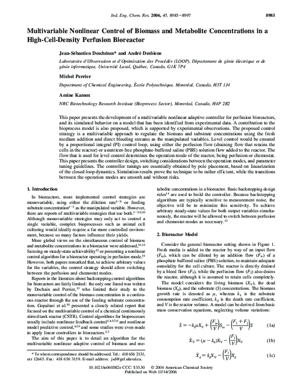 (PDF) Multivariable Nonlinear Control of Biomass and Metabolite Concentrations in a High-Cell ...